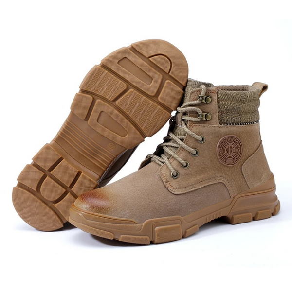 Genuine Leather Work Boots For Men Safety Steel Toe Anti-Smashing Work ...